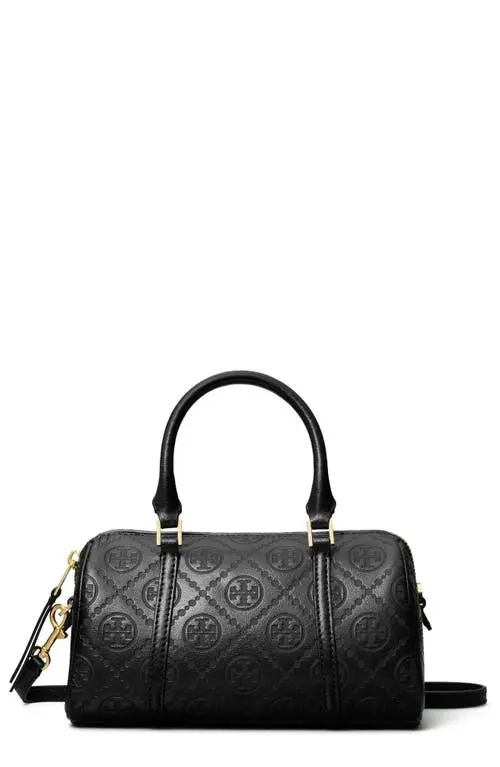 Tory Burch Mini T Monogram Leather Barrel Bag - Black
