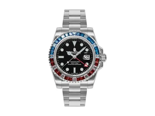 BAPE Type 2 Crystal Stone Bapex Watch - Black/red
