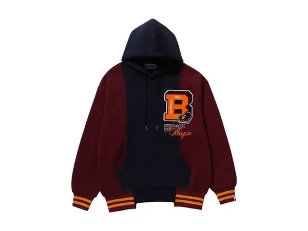 A BATHING APE Badges Blocking Pullover Hoodie - Navy Blue