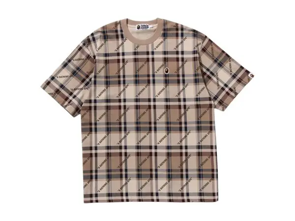 A BATHING APE Logo Check Pattern Tee Shirt - Beige