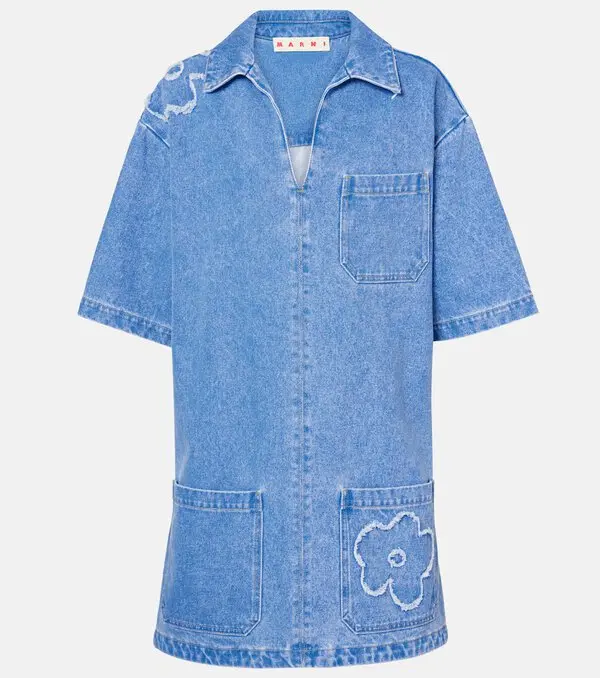 Marni Patch-appliqué Denim Mini Dress - Blue