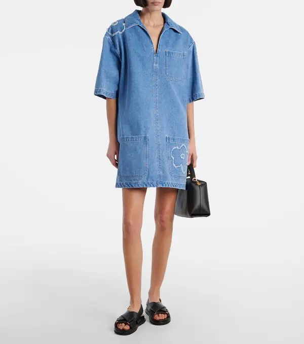 Marni Patch-appliqué Denim Mini Dress - Blue