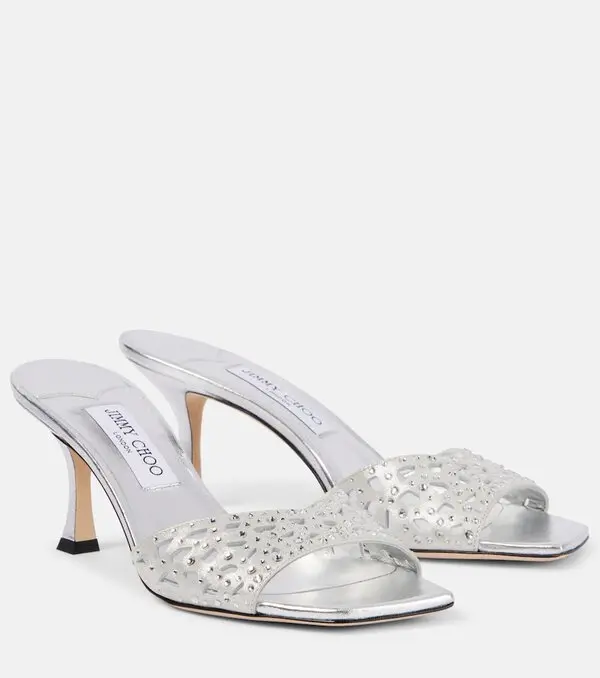 JIMMY CHOO Skye 70 Embellished Mules - Silver