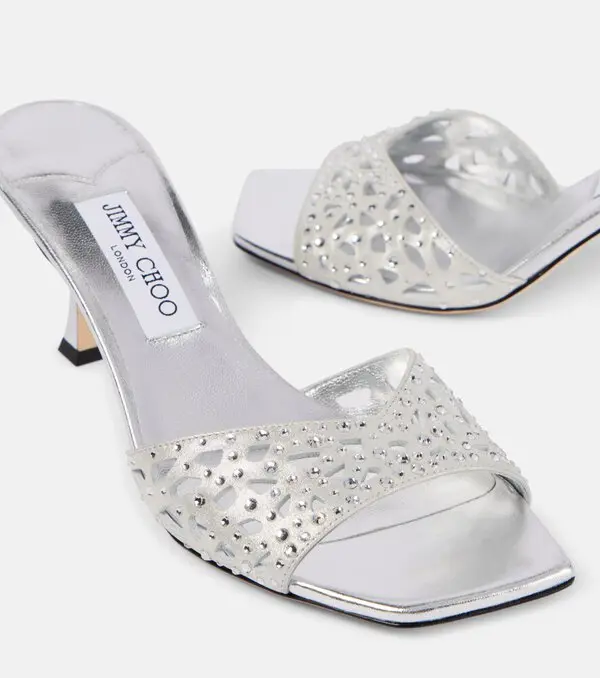 JIMMY CHOO Skye 70 Embellished Mules - Silver