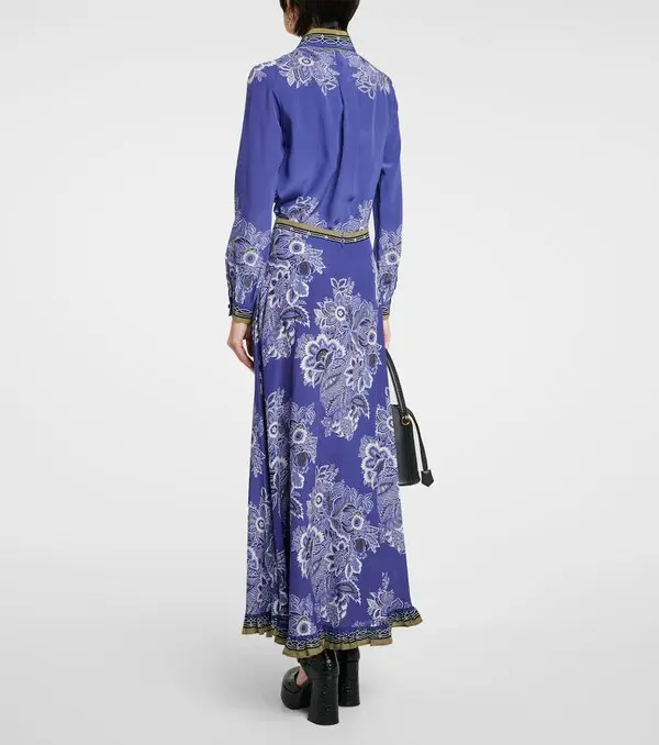 Etro Floral Silk Maxi Skirt - Blue