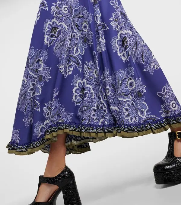 Etro Floral Silk Maxi Skirt - Blue