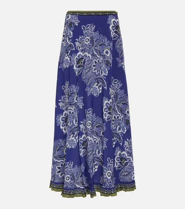 Etro Floral Silk Maxi Skirt - Blue