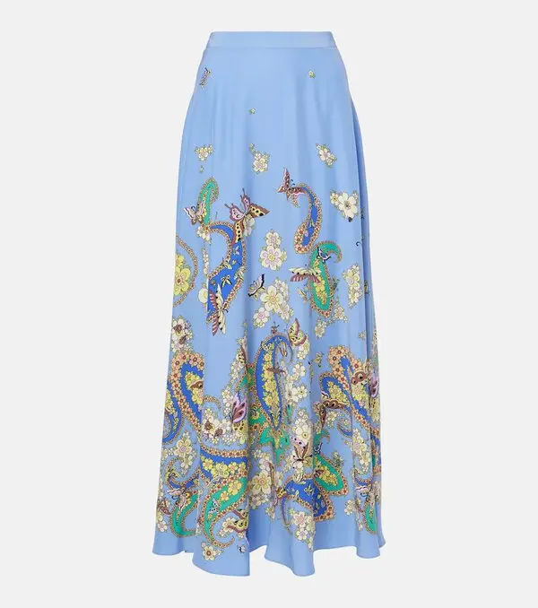 Etro Floral Silk Maxi Skirt - Blue
