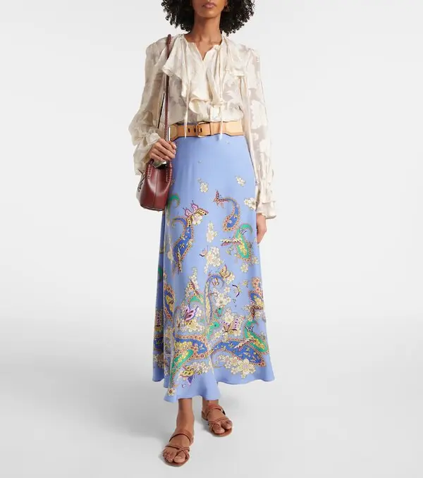 Etro Floral Silk Maxi Skirt - Blue
