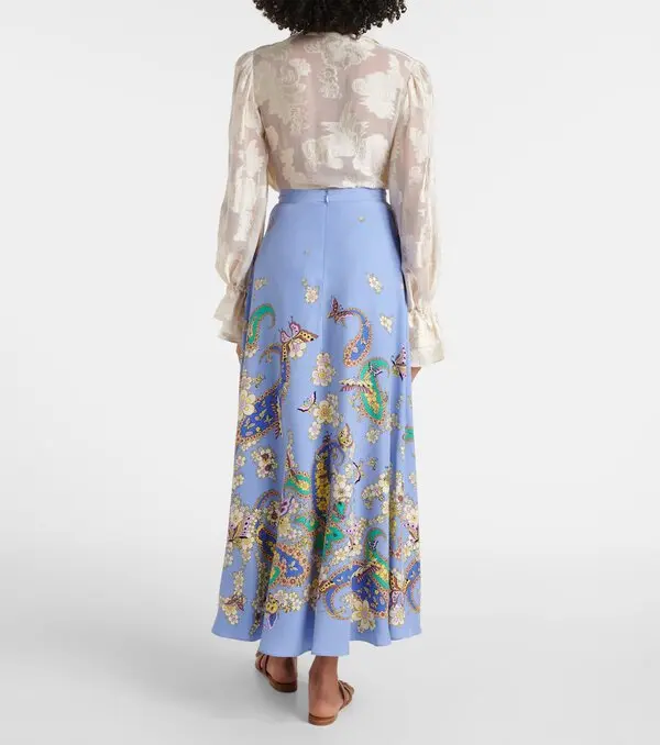 Etro Floral Silk Maxi Skirt - Blue