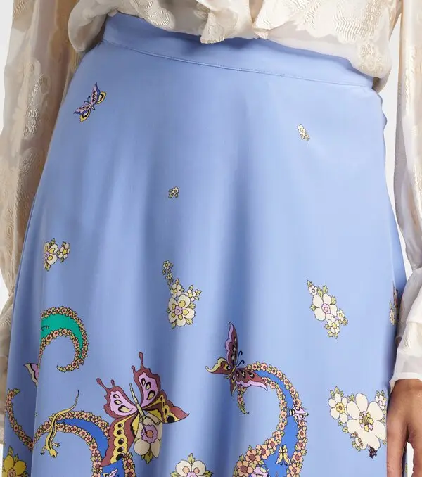 Etro Floral Silk Maxi Skirt - Blue