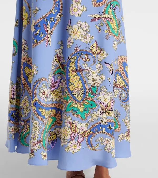Etro Floral Silk Maxi Skirt - Blue