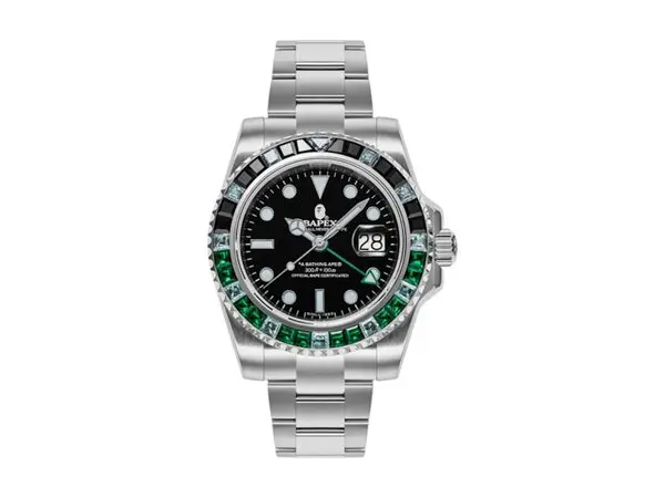 BAPE Type 2 Crystal Stone Bapex Watch - Black/green