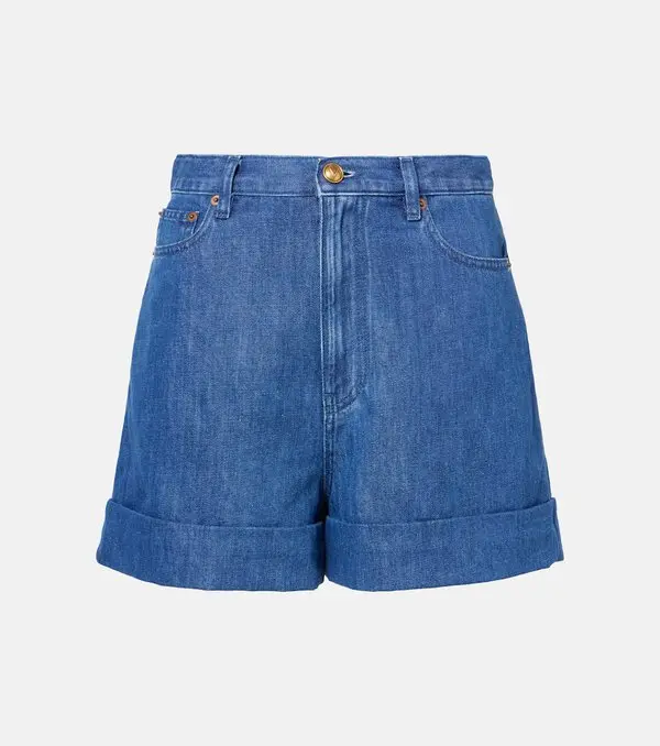 Valentino Garavani Cotton And Linen Denim Shorts - Blue