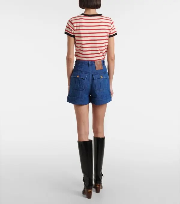 Valentino Garavani Cotton And Linen Denim Shorts