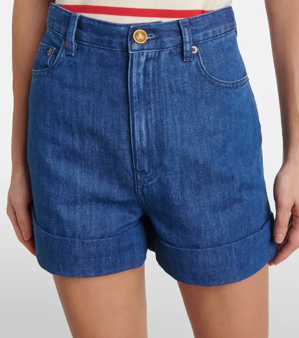 Valentino Garavani Cotton And Linen Denim Shorts
