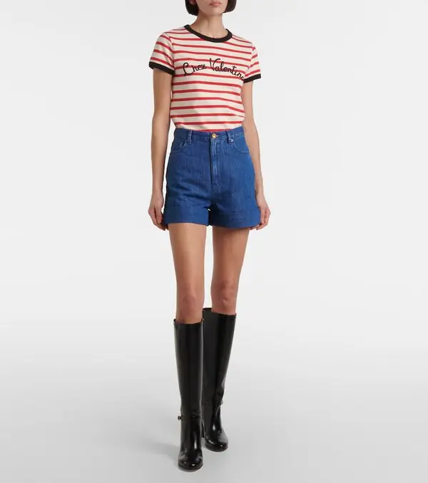 Valentino Garavani Cotton And Linen Denim Shorts