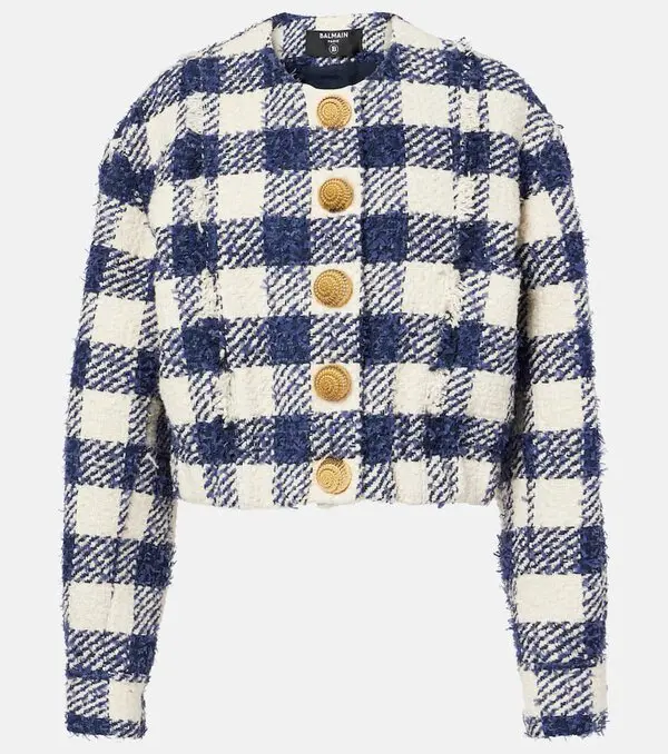 Balmain Checked Tweed Jacket - Blue
