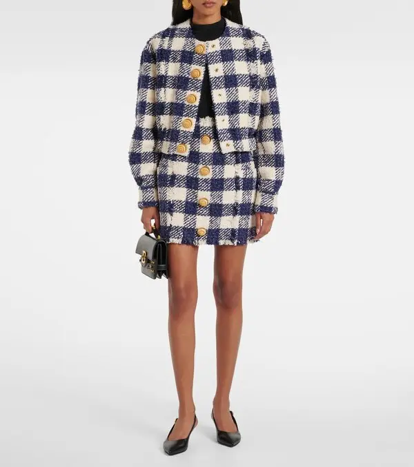 Balmain Checked Tweed Jacket - Blue