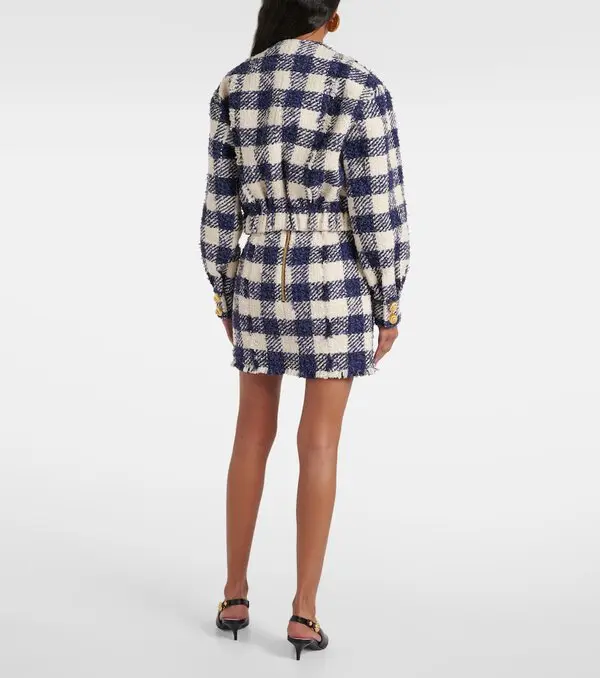 Balmain Checked Tweed Jacket - Blue