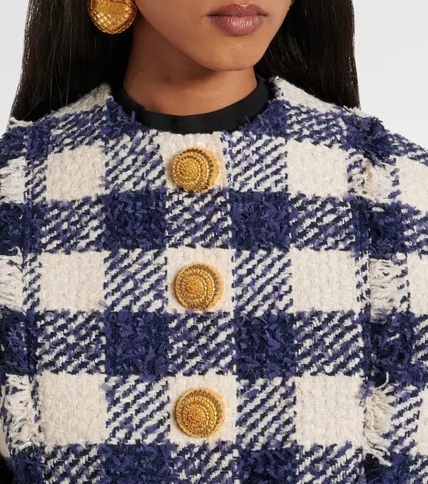 Balmain Checked Tweed Jacket - Blue