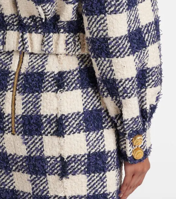Balmain Checked Tweed Jacket - Blue