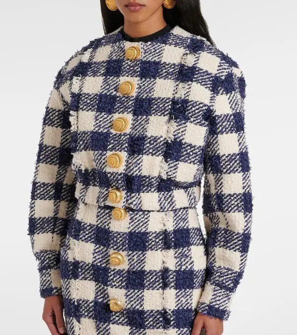 Balmain Checked Tweed Jacket - Blue