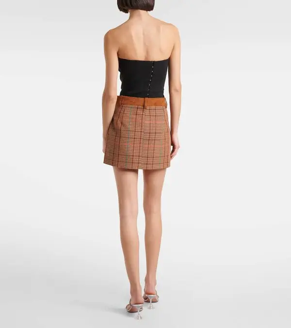 AREA Checked Wool-blend Miniskirt - Brown