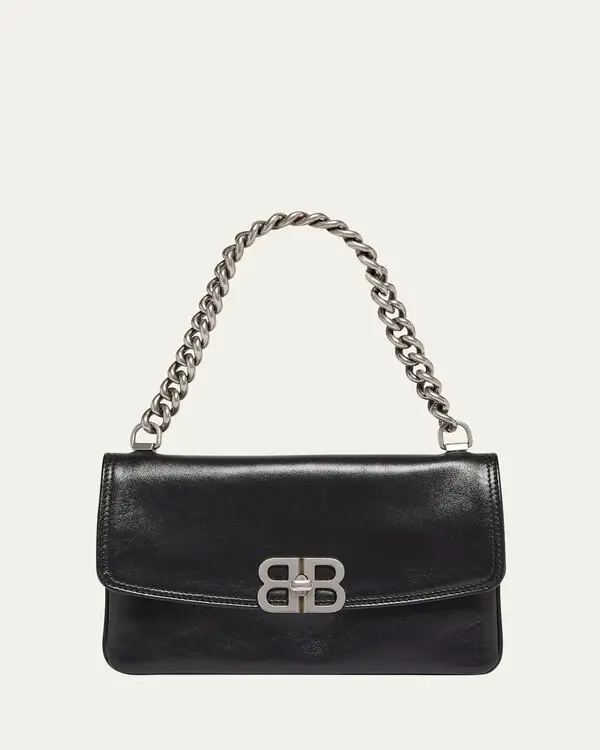 Balenciaga Bb Soft Leather Phone Wallet On Chain - Black