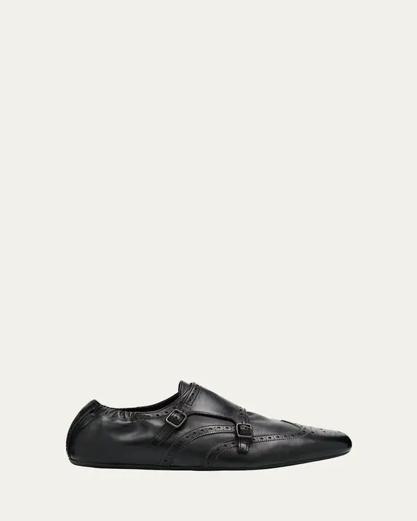Prada Shuffle Double-Monk Leather Slip-On - Black | Editorialist