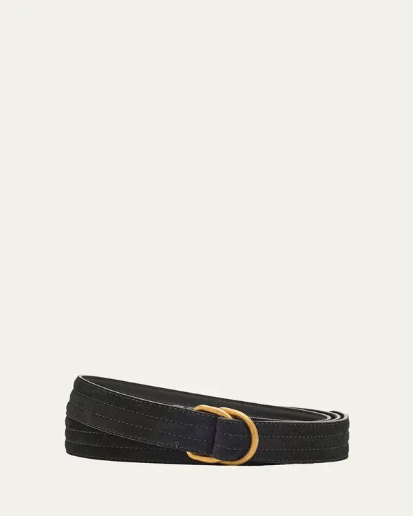 Giorgio Armani Split Leather D-ring Belt - Solid Black