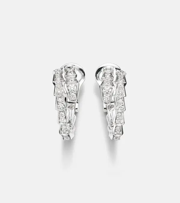 BVLGARI Serpenti Viper 18kt White Gold Diamond Hoop Earrings - Silver