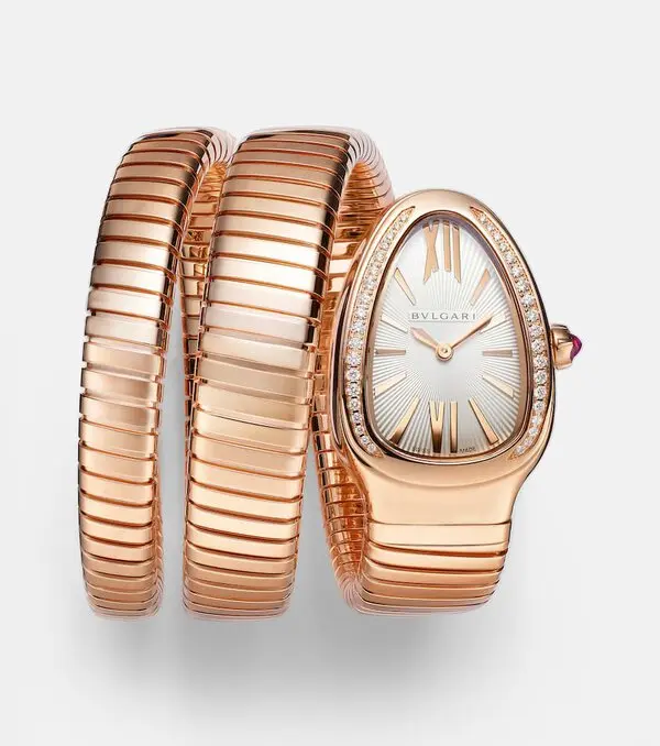 BVLGARI Serpenti Tubogas 35mm Rose Gold Watch With Diamonds And Quartz - Pink