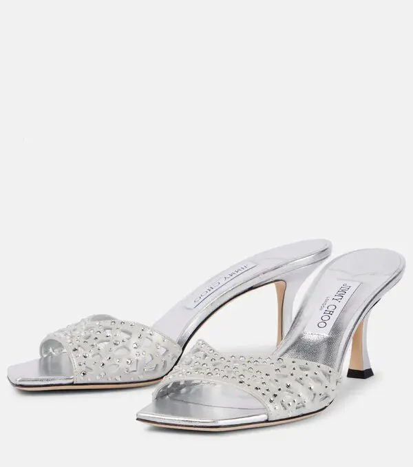 JIMMY CHOO Skye 70 Embellished Mules - Silver