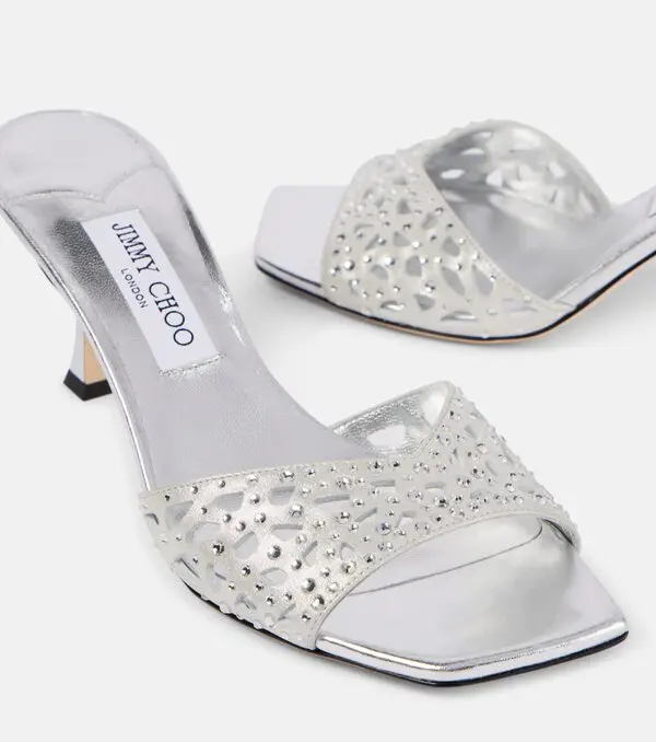 JIMMY CHOO Skye 70 Embellished Mules - Silver