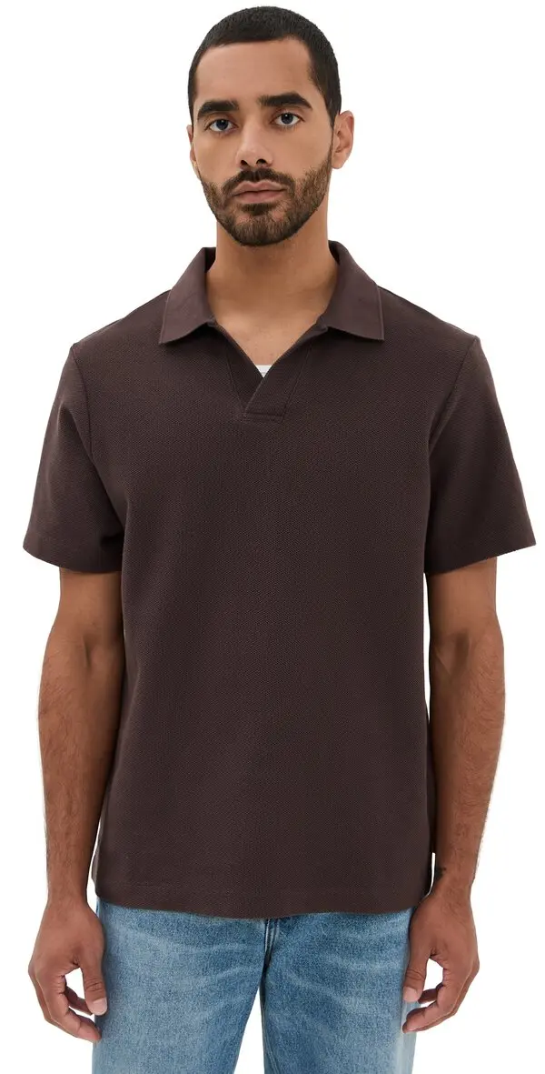 FRAME Short Sleeve Jacquard Polo - Brown