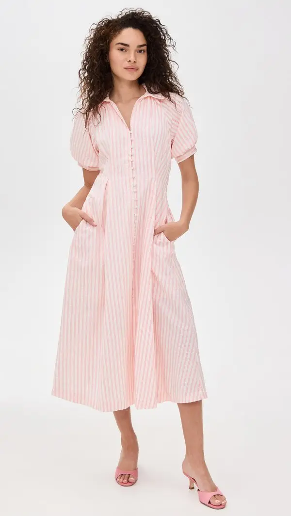 English Factory Seersucker Striped Midi Dress