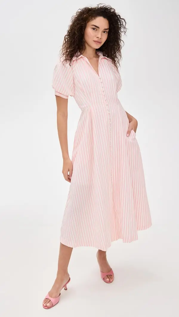 English Factory Seersucker Striped Midi Dress
