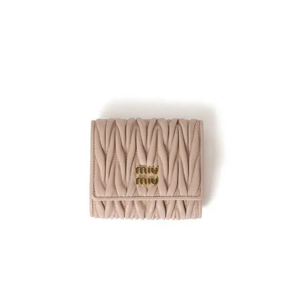 Miu Miu Small Matelassé Nappa Leather Wallet - Powder Pink