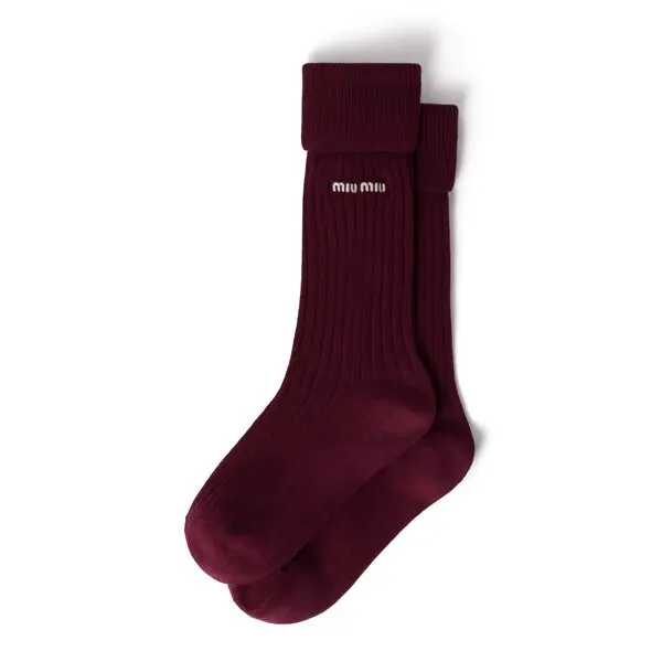 Miu Miu Ribbed Knit Socks - Amaranth Red