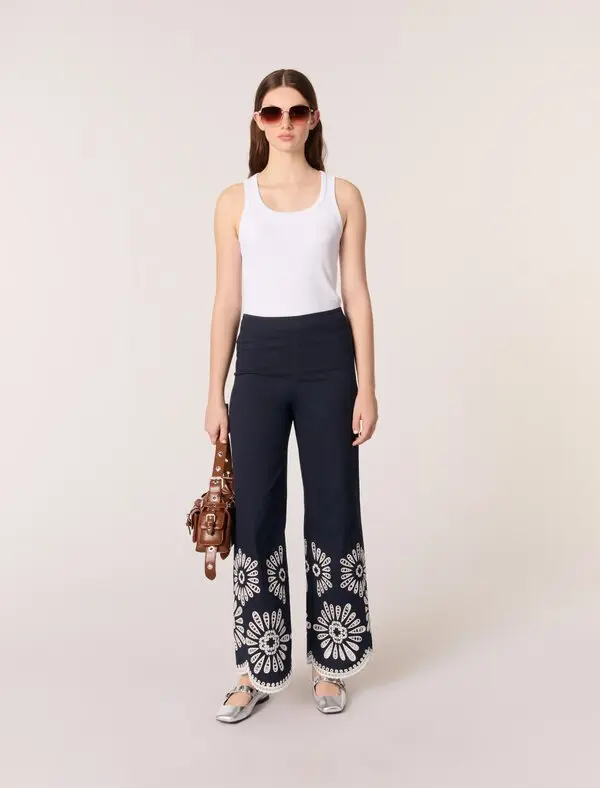 Maje Cotton Trousers With Crochet Detail