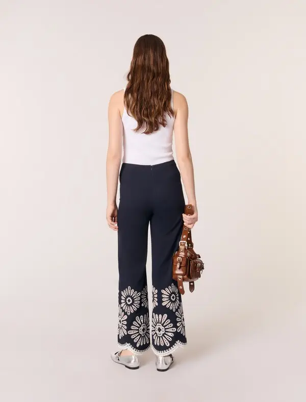 Maje Cotton Trousers With Crochet Detail
