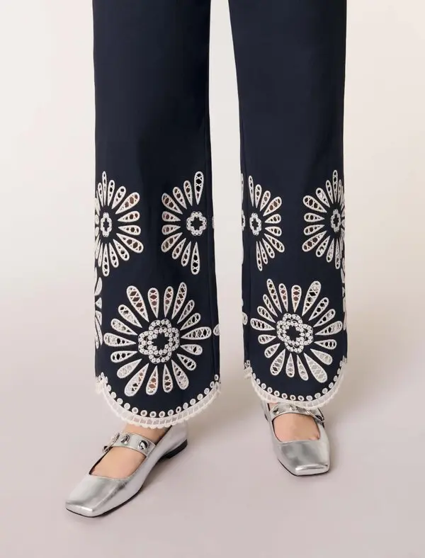 Maje Cotton Trousers With Crochet Detail