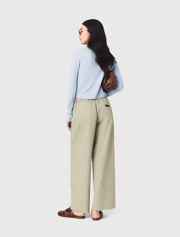 Maje Wide-leg Cotton Gabardine Trousers - Khaki