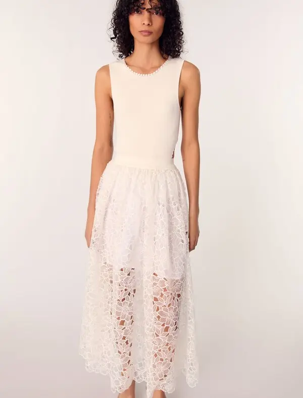 Maje Rib Knit Bodysuit With Openwork Trim