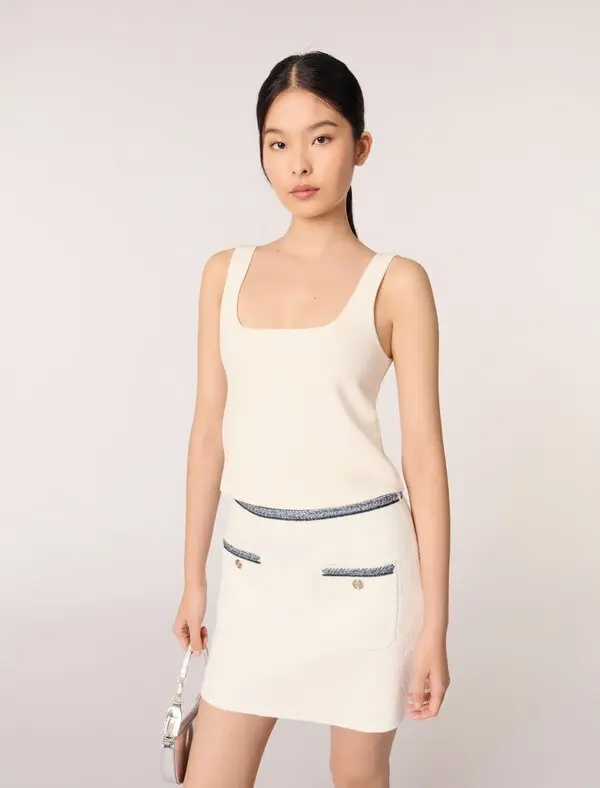 Maje Cotton Short Skirt With Braided Trim