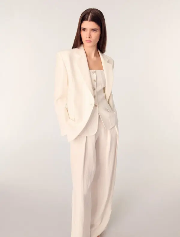Maje Viscose Suit Jacket - Ecru