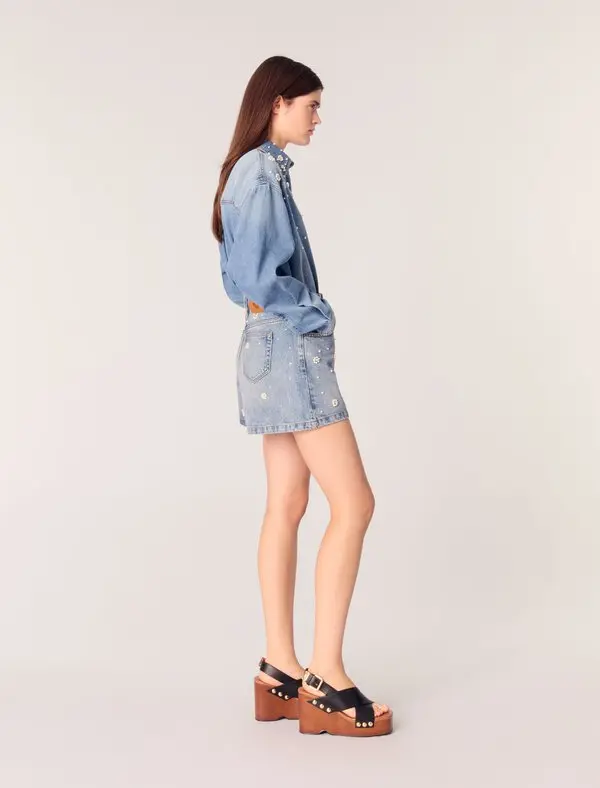 Maje Embellished Denim Shorts
