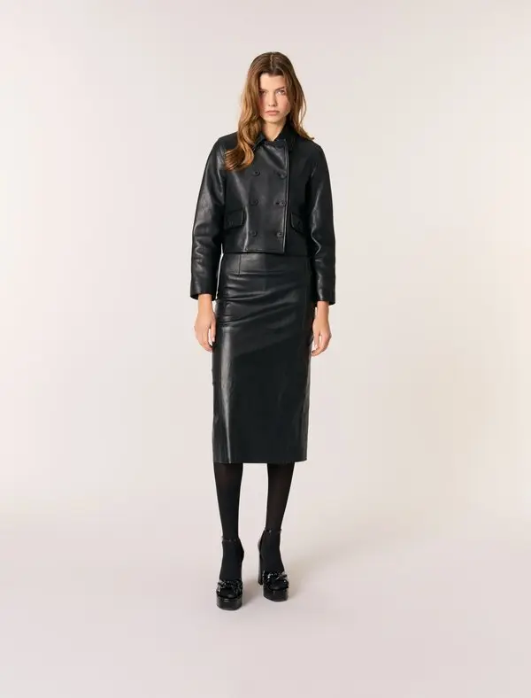 Maje Cropped Leather Jacket