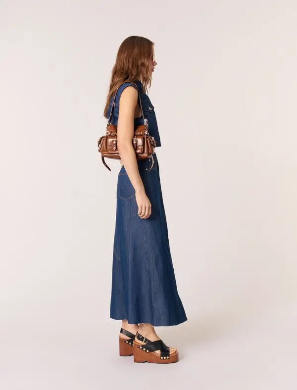 Maje Cotton Denim Cropped Sleeveless Jacket